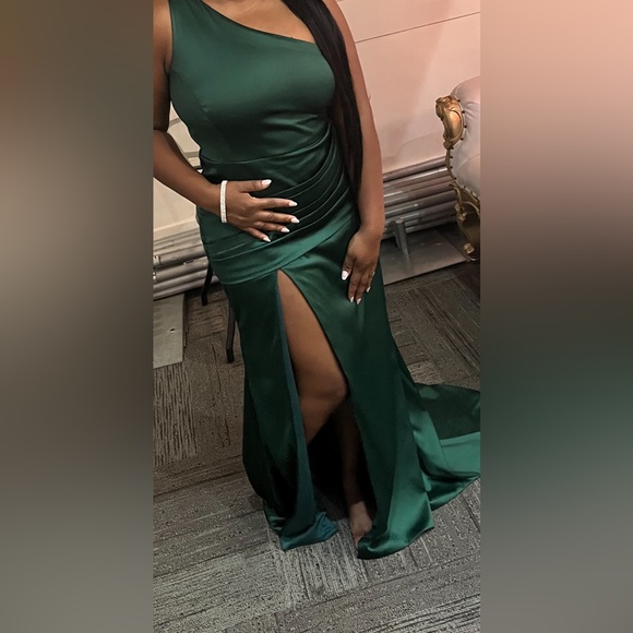 Dresses | One Strip With A Slit Green Satin Dress | Poshmark